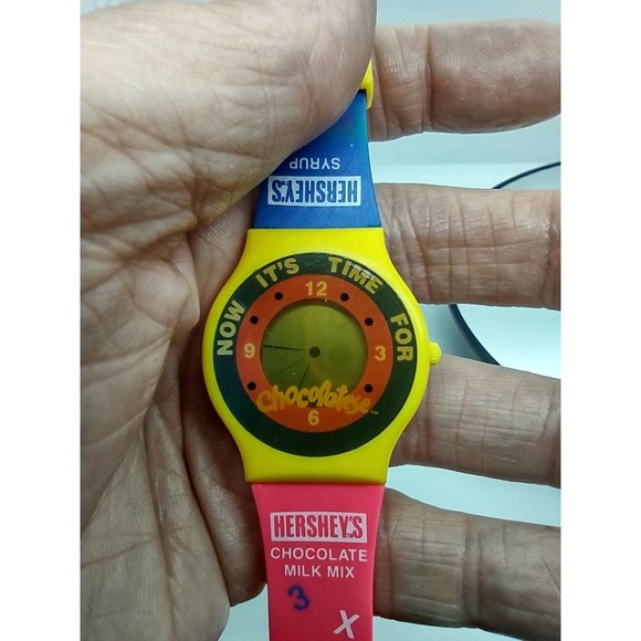 Accessories | Vintage Hersheys Chocolate Pink Blue Yellow Plastic Watch ...